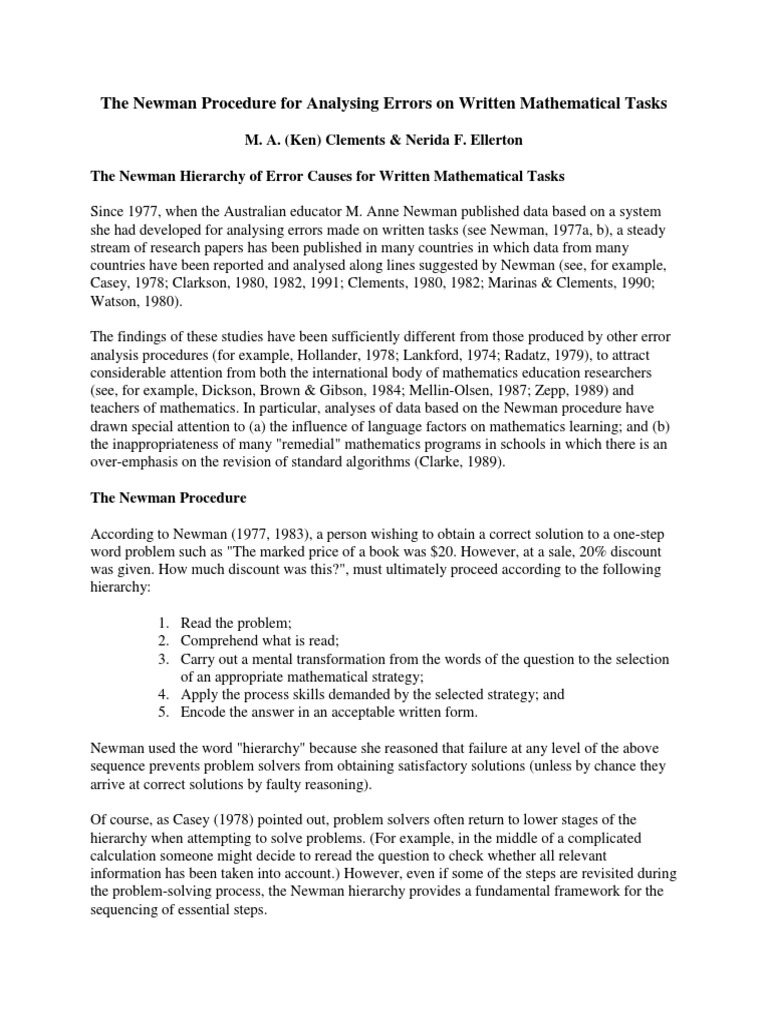 The Newman Procedure For Analysing Errors On Written Mathematical Tasks ...