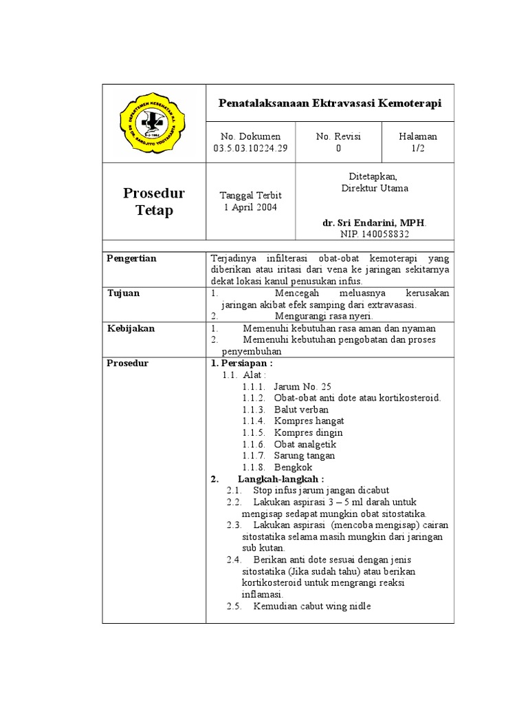 SOP Ekstravasasi Kemoterapi | PDF