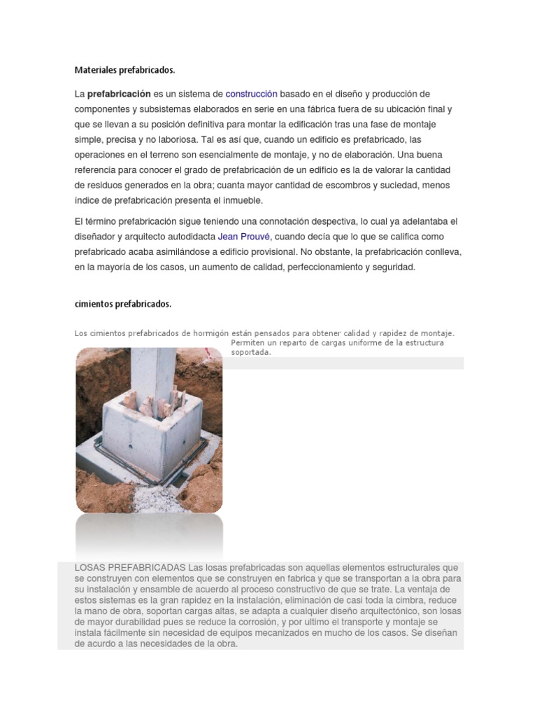 Materiales Prefabricados | PDF | Material compuesto | Ingeniería de Edificación