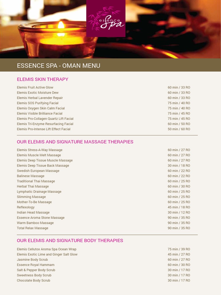 Menu Oman PDF | PDF | Massage | Beauty