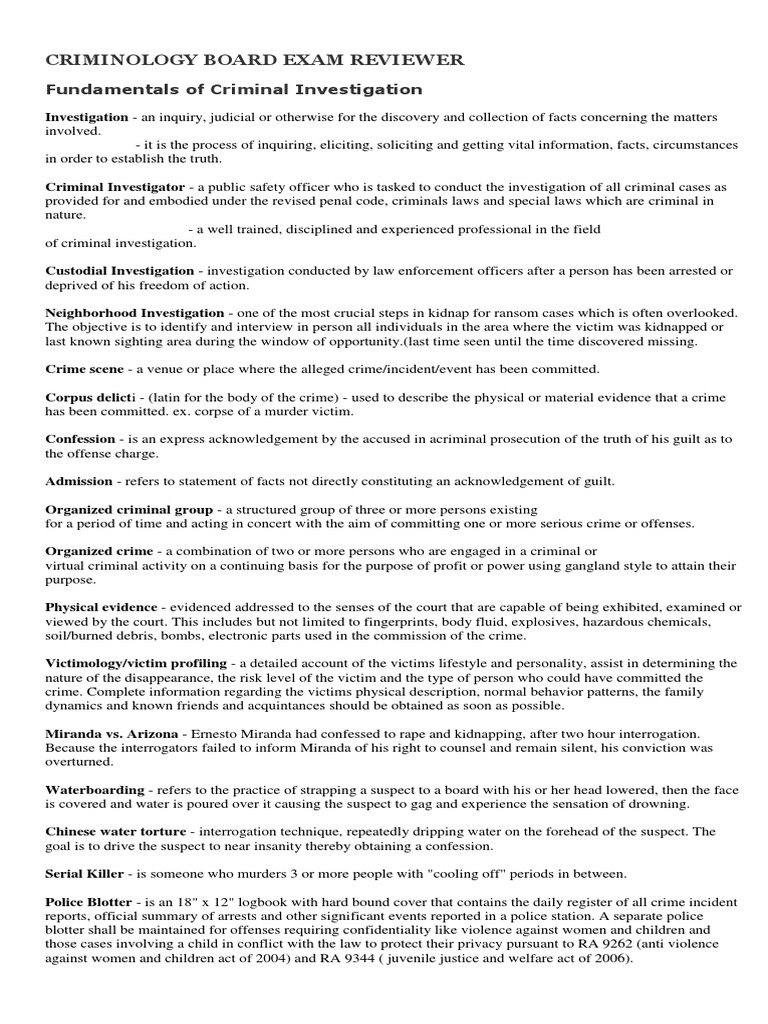 Criminology Board Exam Reviewer | Victimology | Confession (Law)