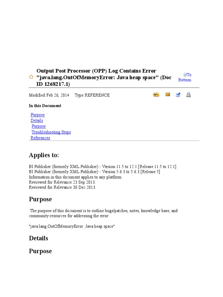 OPP Log Contains Error 'Java - lang.OutOfMemoryError Java Heap Space | PDF | Xslt | Java ...