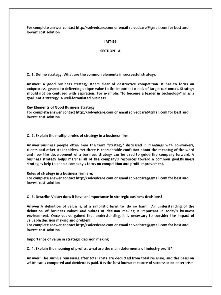 IMT 56 Strategic Management M2 - Sample | PDF | Profit (Accounting) | Strategic Management