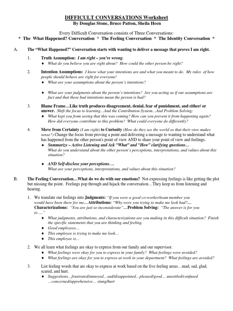 Difficult Conversation Worksheet | PDF | Conversation | Emotions