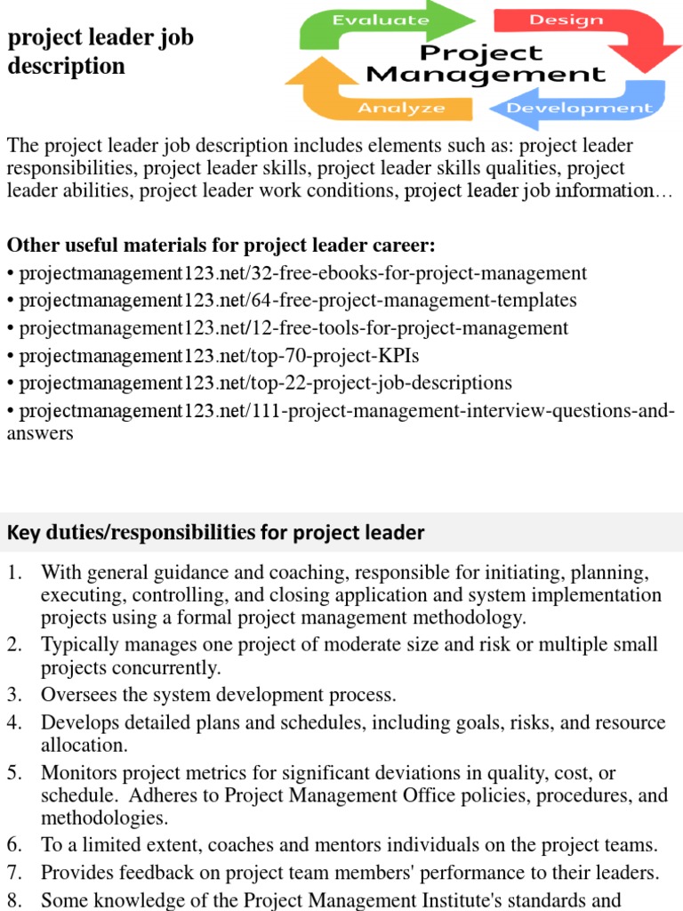 Project Leader Job Description | PDF | Project Management | Business