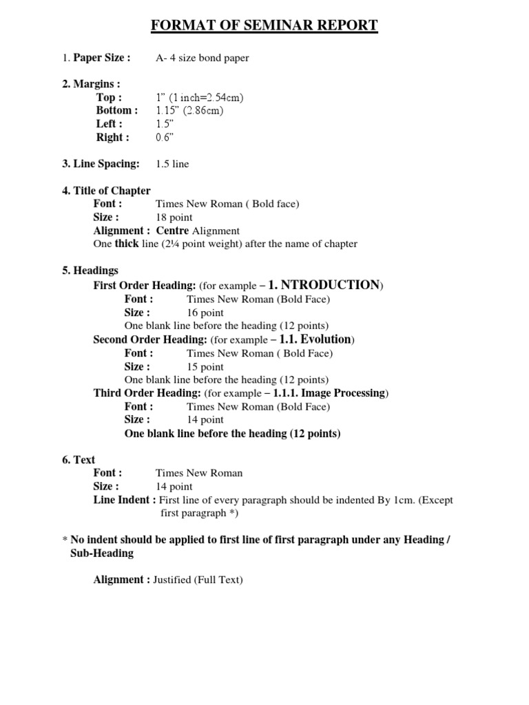 Format of Seminar Report | PDF | Times New Roman | Paragraph