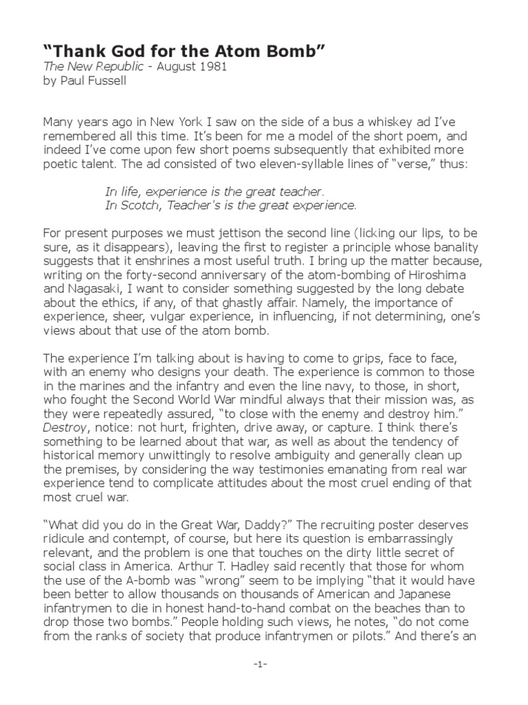 The Ethics of the Atom Bomb Debate | PDF | Atomic Bombings Of Hiroshima ...