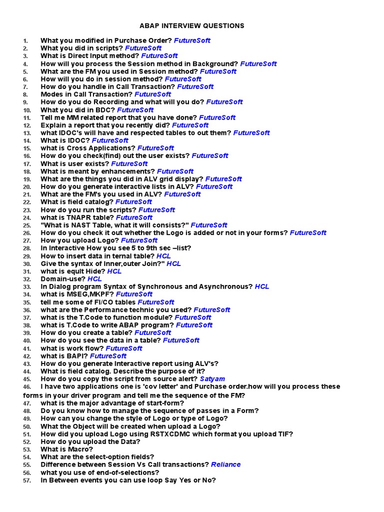 Total Imp Question in SAP ABAP | PDF | Computer Programming | Computer Engineering