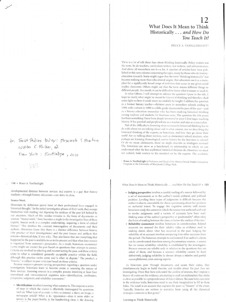 What Does It Mean To Think Historically and How Do You Teach It | PDF ...