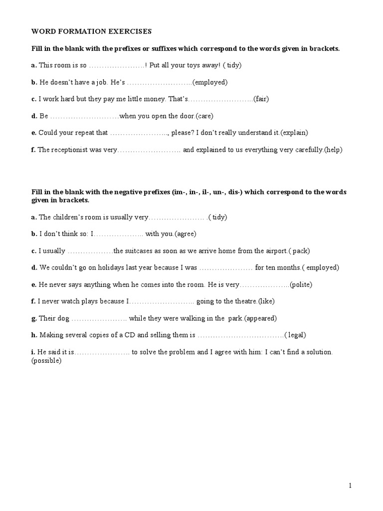 Word Formation Exercises | PDF | Giant Panda | Verb