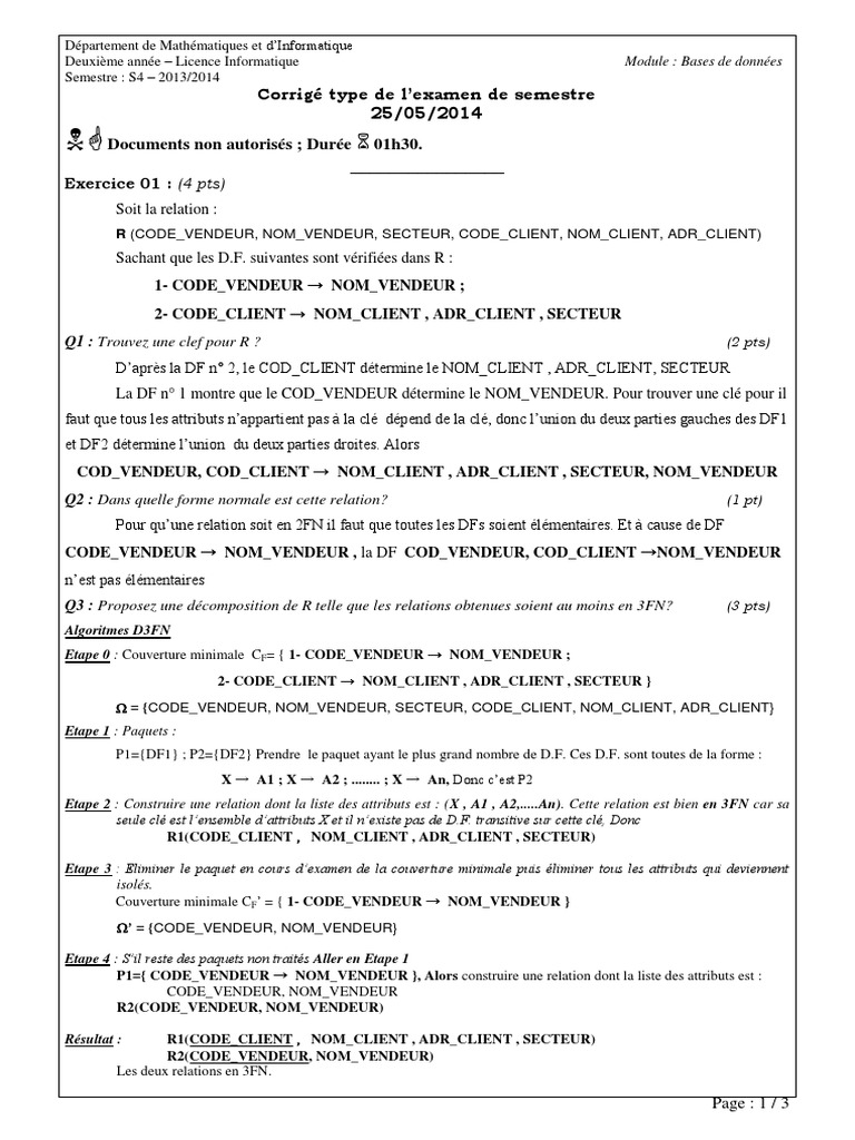 13L2-Corrige Examen BDD | PDF | Bases de données | Gestion des données