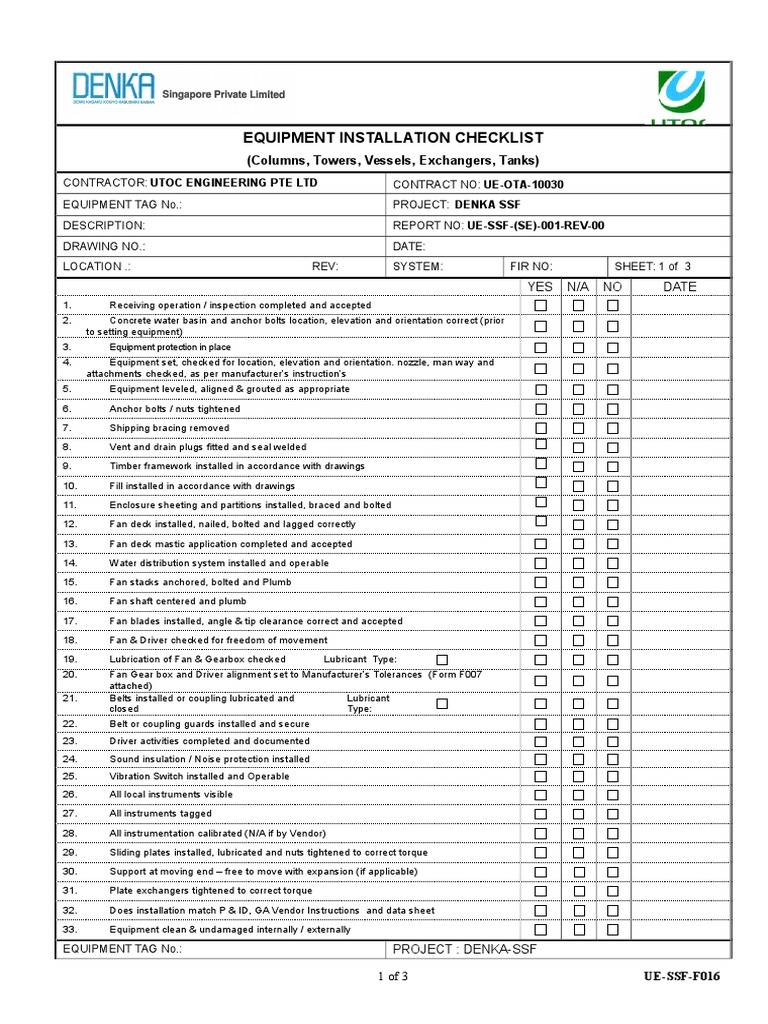 F-016-Static Equipment Installation Checklist | PDF | Building ...