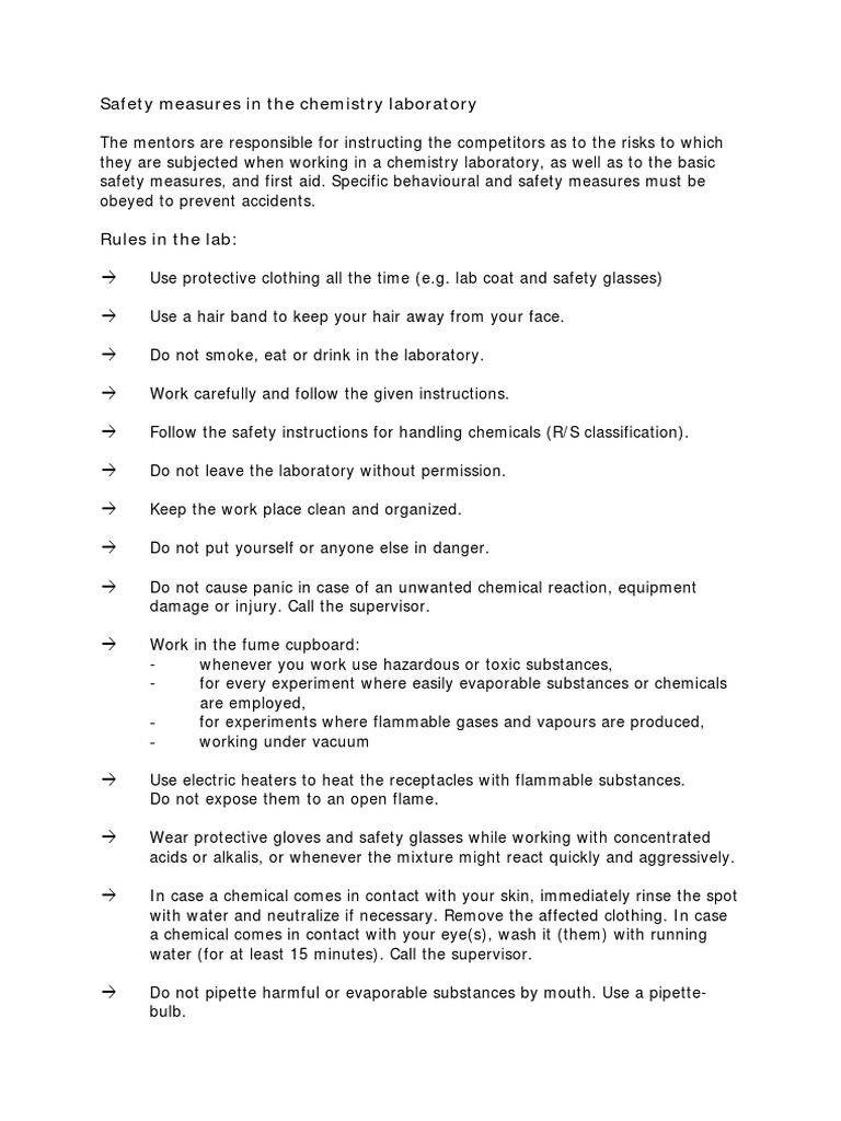 Safety measures in the lab.pdf | Laboratories | Chemical Substances