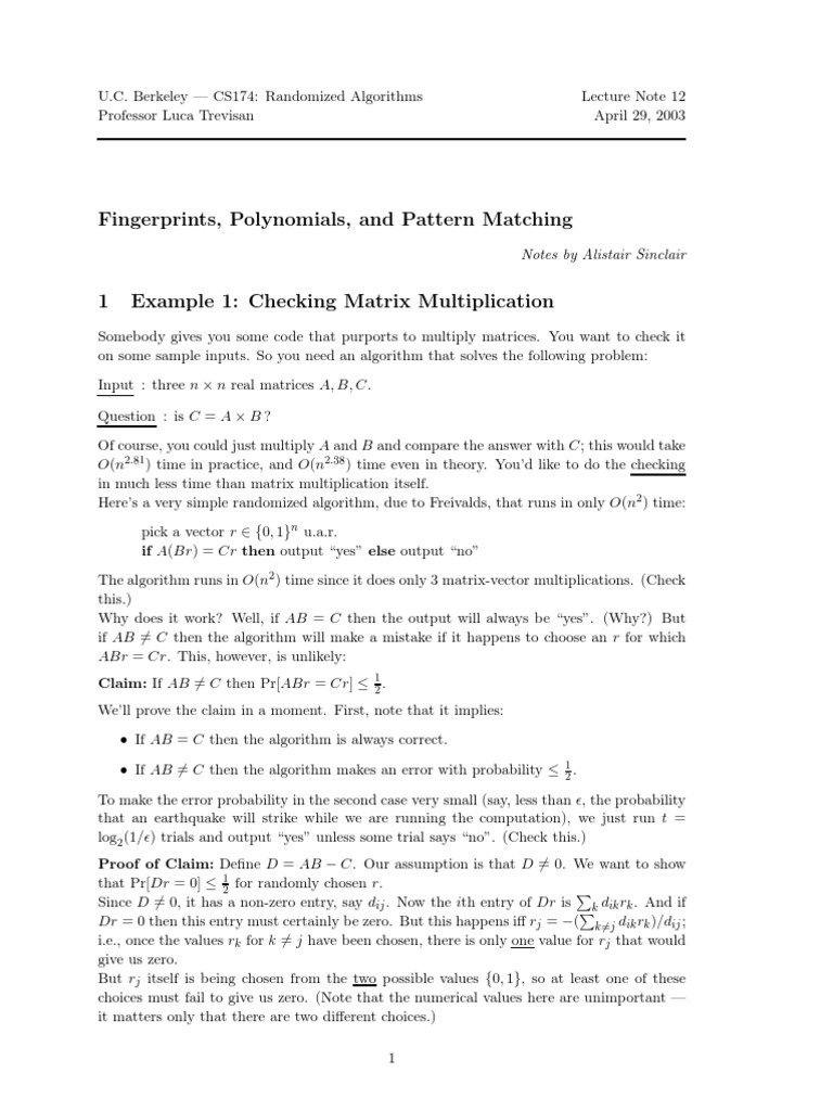 CS174: Note12 | Download Free PDF | Prime Number | Time Complexity