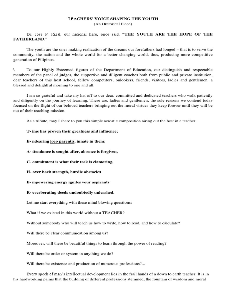 Oratorical Piece for Teachers' Day | Teachers | Epistemology