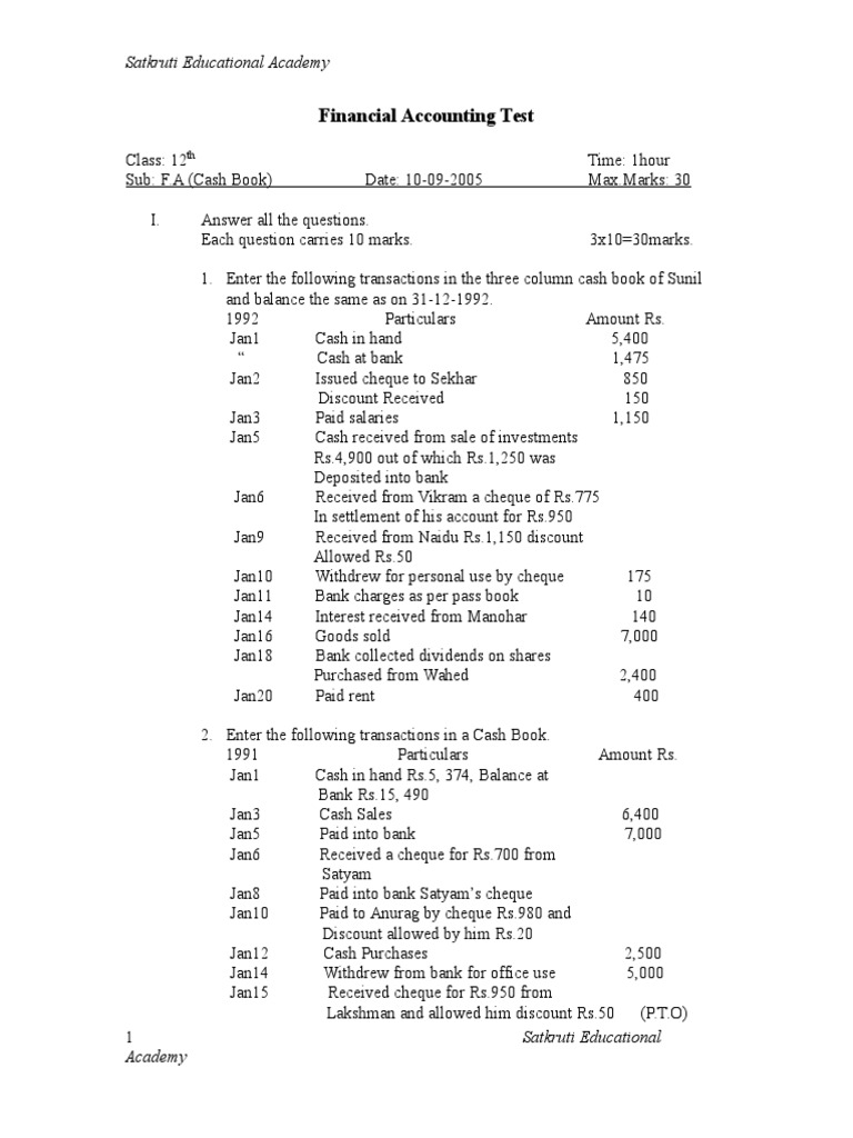 Financial Accounting Test | PDF