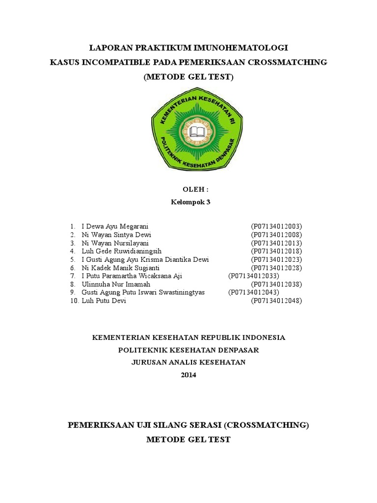 Hasil Crossmatch Metode Gel Test | PDF