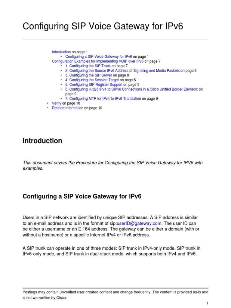 SIP Voice Gateway Configuration for IPv6 | PDF | I Pv6 | Session ...