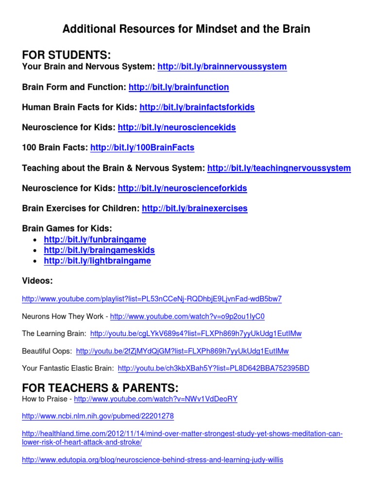 Brain Resources for Students & Teachers | PDF