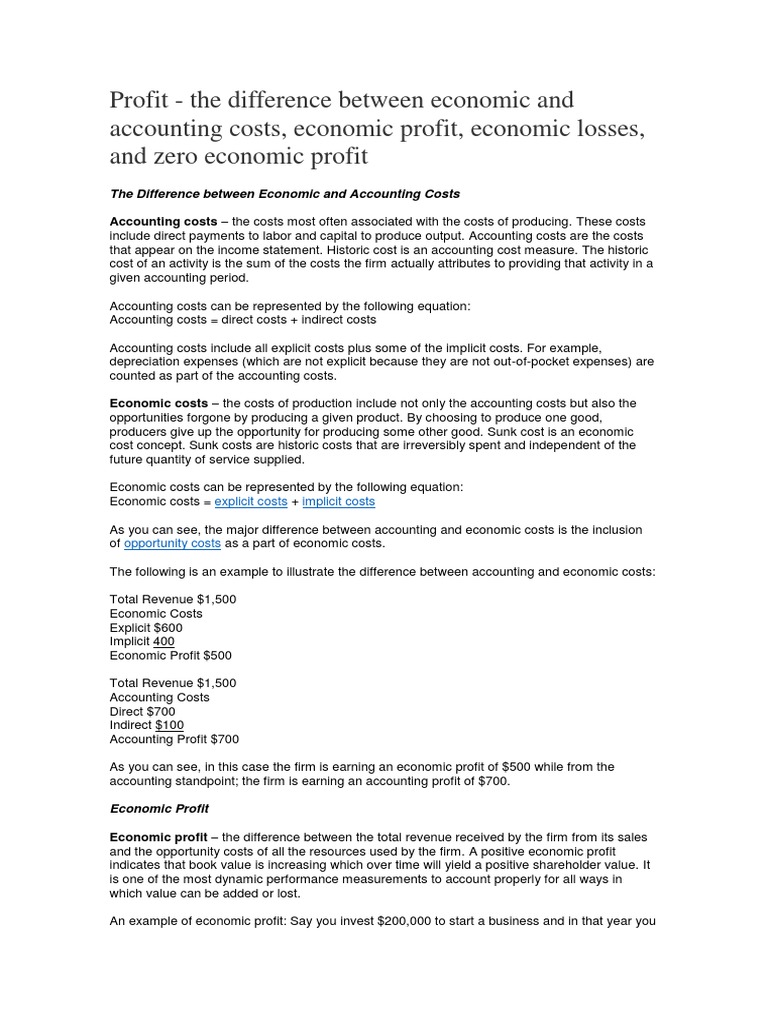 Accounting Vs Economic Profit-Lecture | PDF | Profit (Accounting) | Cost