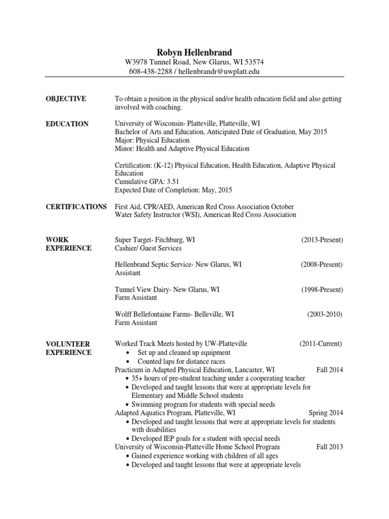 robyn hellenbrand resume | Track And Field | Physical Education