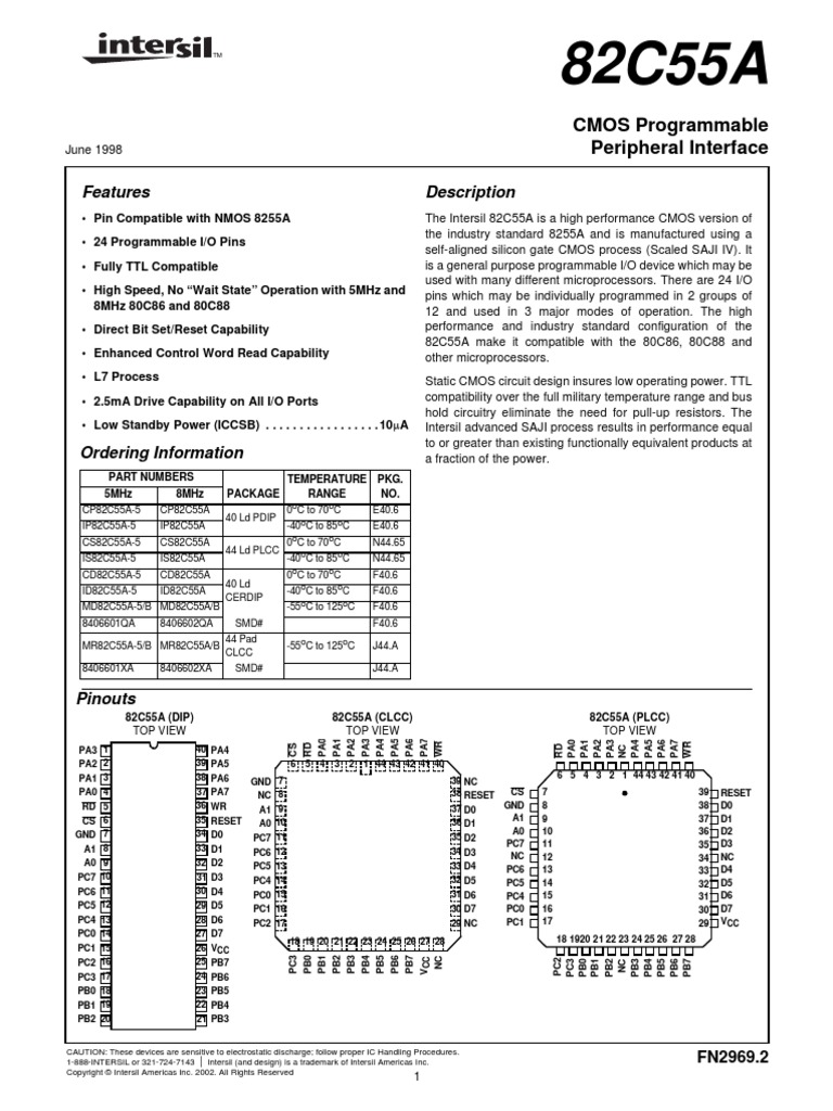 82C55A CMOS Programmable Peripheral Interface | PDF | Cmos | Input/Output