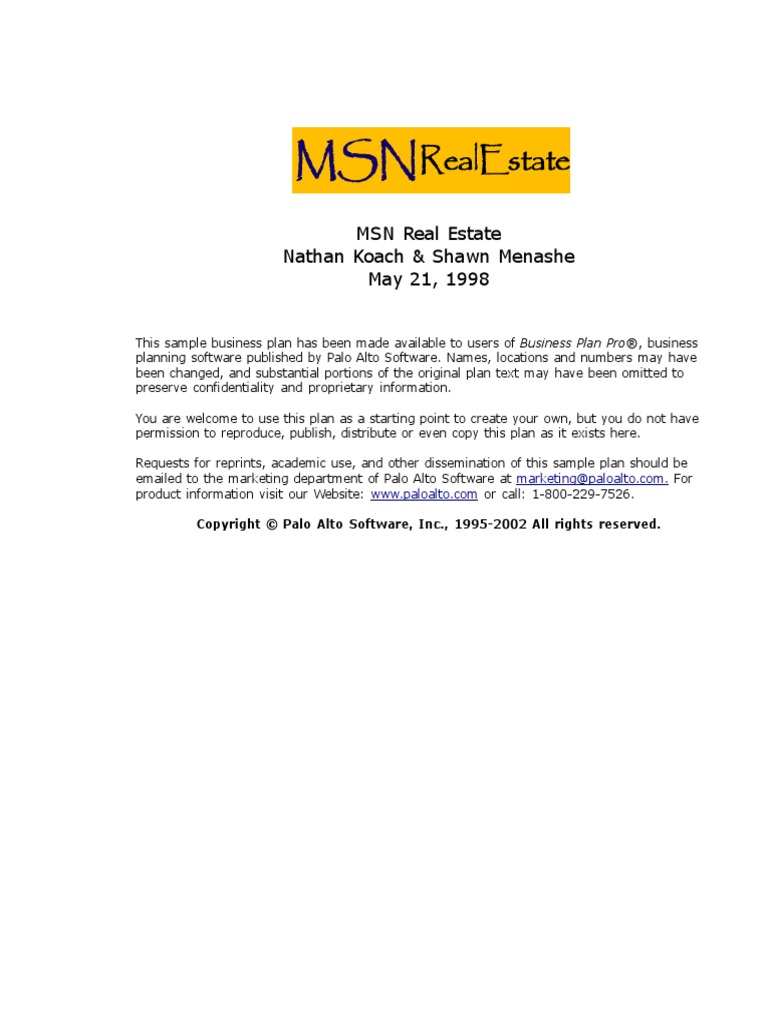 MSN Real Estate Nathan Koach & Shawn Menashe May 21, 1998 | PDF ...