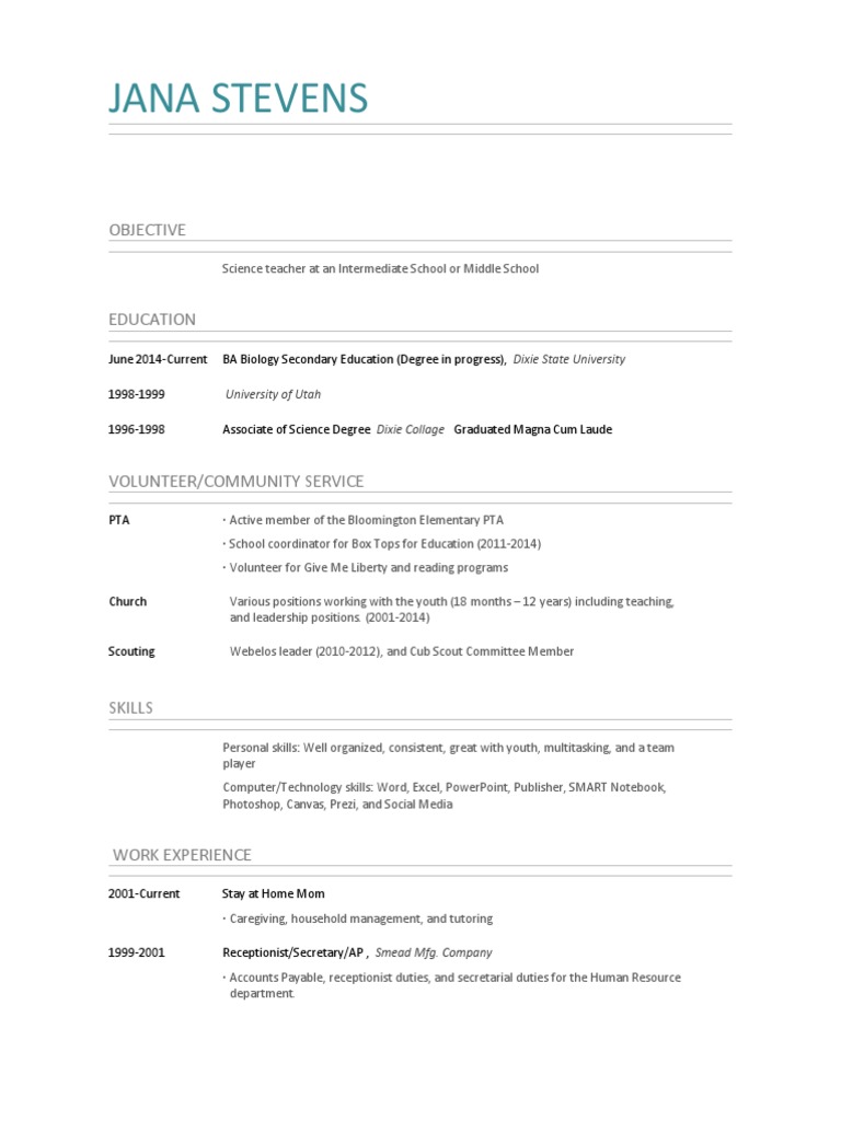 Jana Stevens Resume For Weebly | PDF