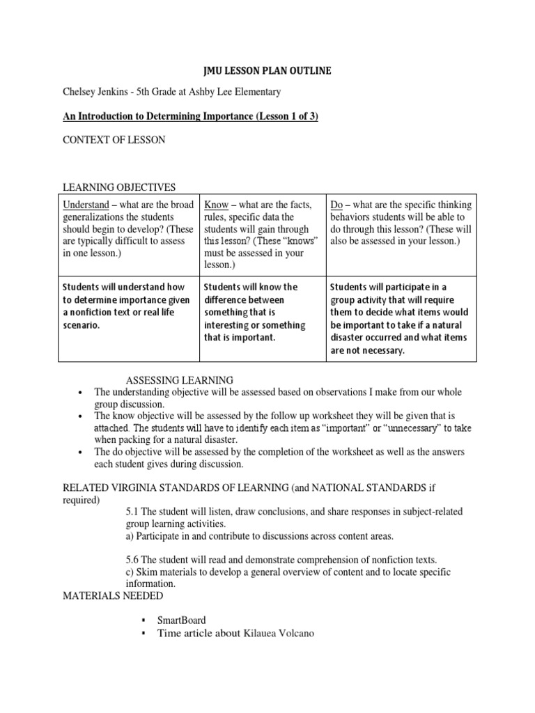 5th Grade Lesson on Determining Importance | PDF | Volcano ...