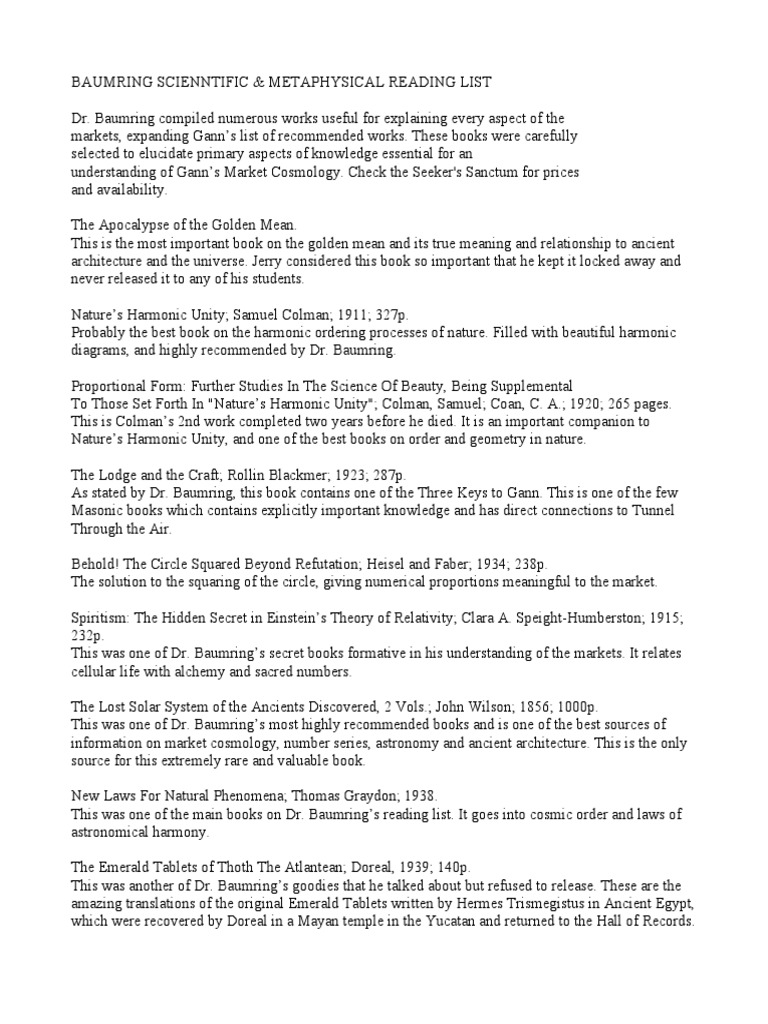 Baumring Gann Reading List | PDF | Ptolemy | Cosmology