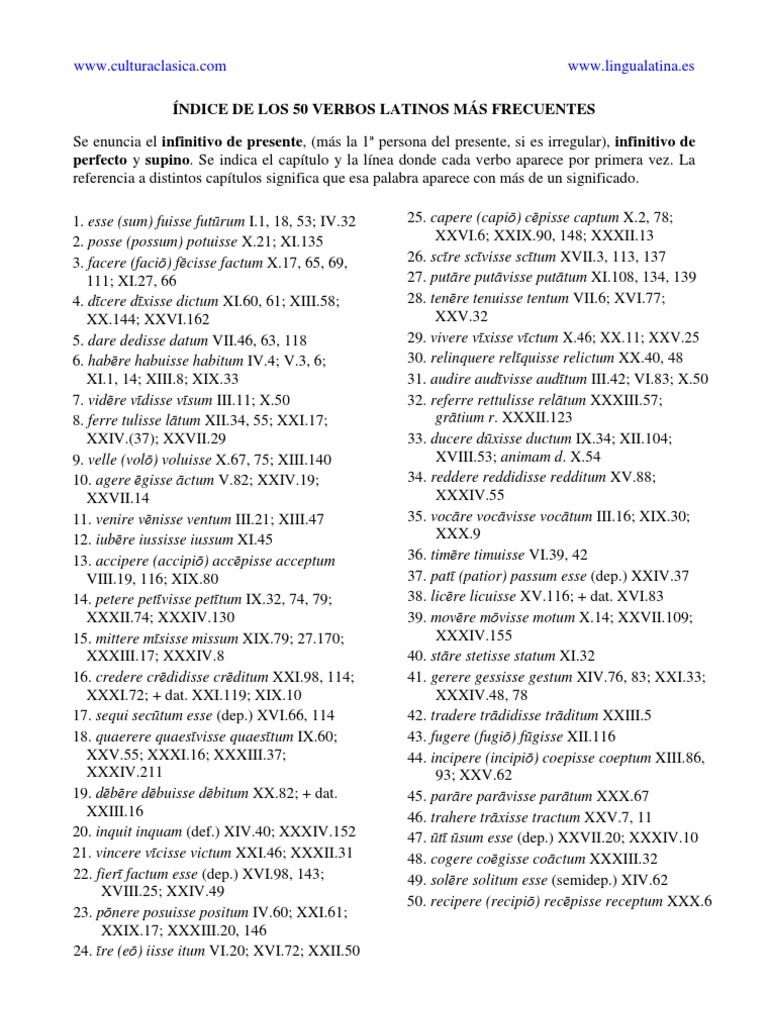 50 Verbos Latinos Más Frecuentes | PDF | Ajedrez | Deportes