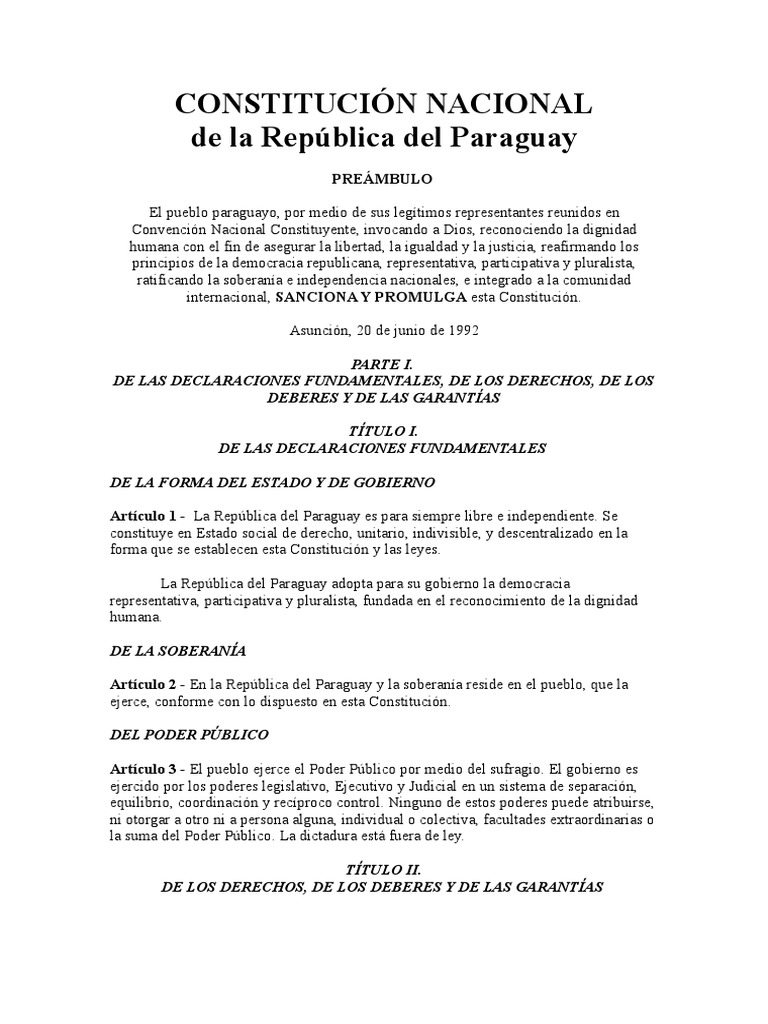 CONSTITUCIÓN NACIONAL Del Paraguay Completa | PDF | República ...