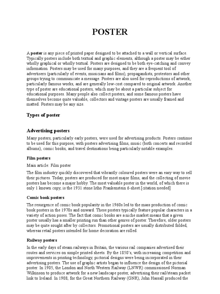 Overview of Poster Types and Uses | PDF | Poster | Art Media