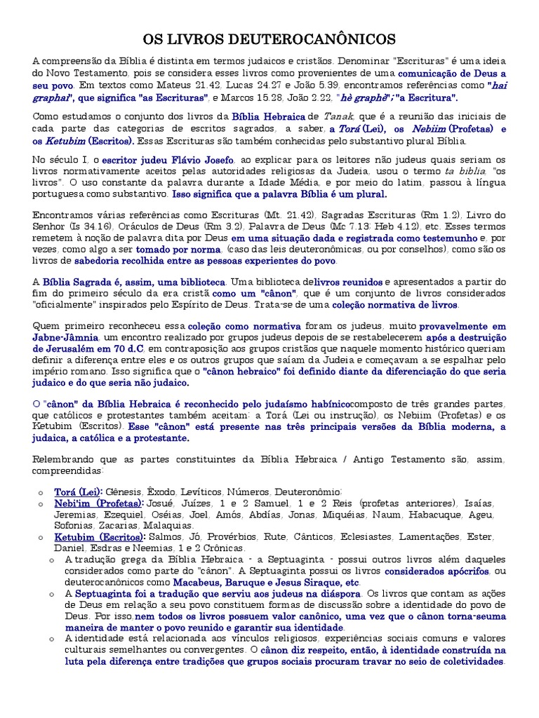Livros Deutero | PDF | Cânon Bíblico | Bíblia