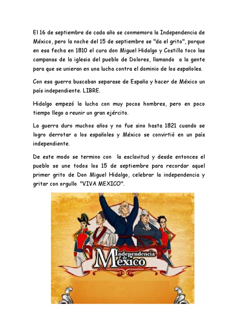 El 16 de Septiembre de Cada Año Se Conmemora La Independencia de México ...
