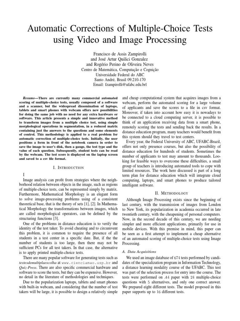 Automatic Corrections of Multiple-Choice Tests Using Video and Image ...
