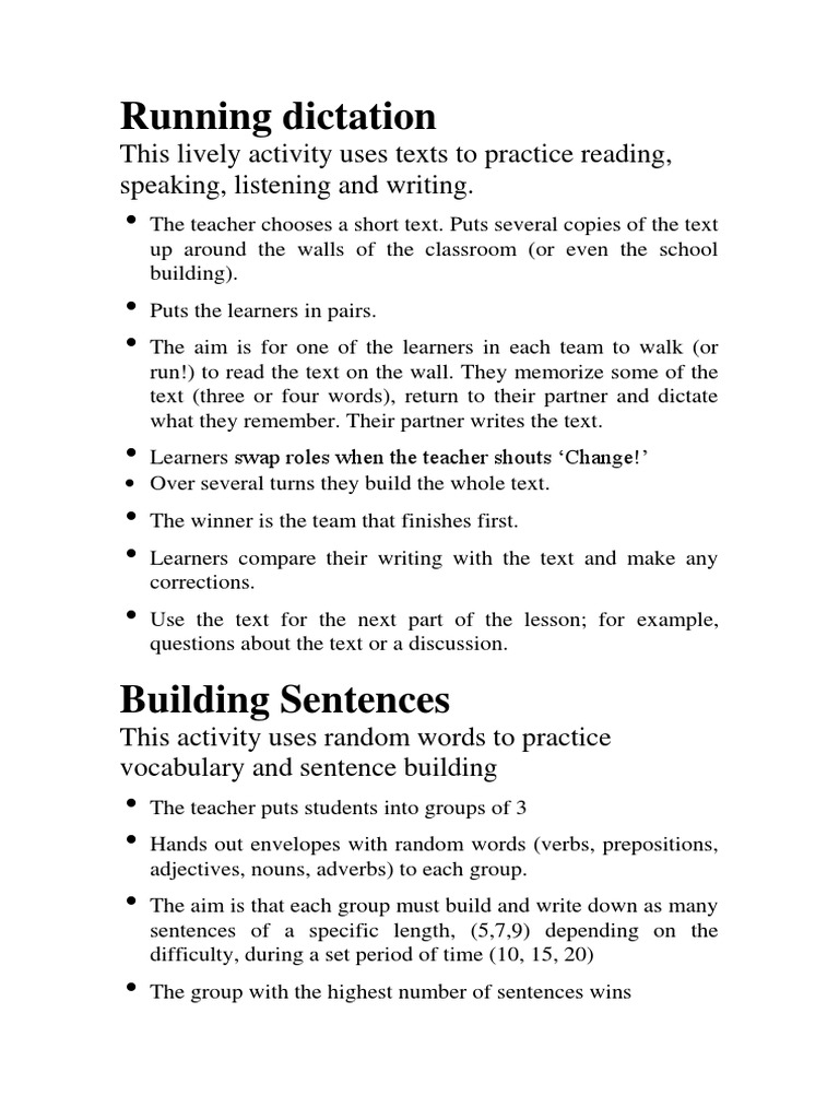 Running Dictation | PDF | Adverb | Syntactic Relationships