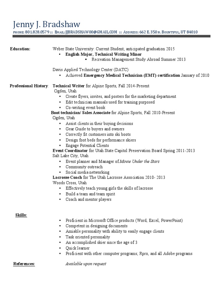 Jenny Bradshaw Resume 2014 | PDF