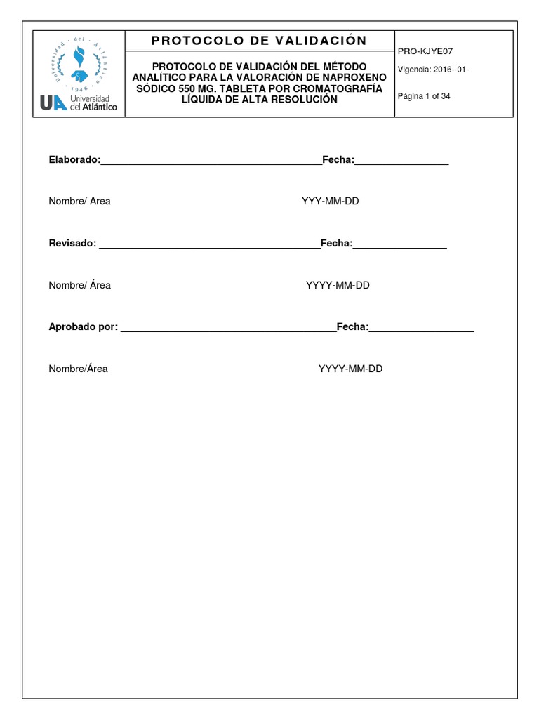 Protocolo de Validacion de Valoración Naproxeno Universidad Del Atlántico | PDF | Valoración ...
