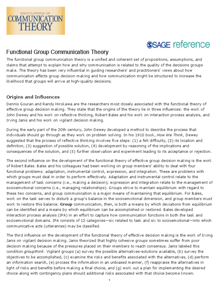Functional Group Communication Theory | PDF | Decision Making | Thought