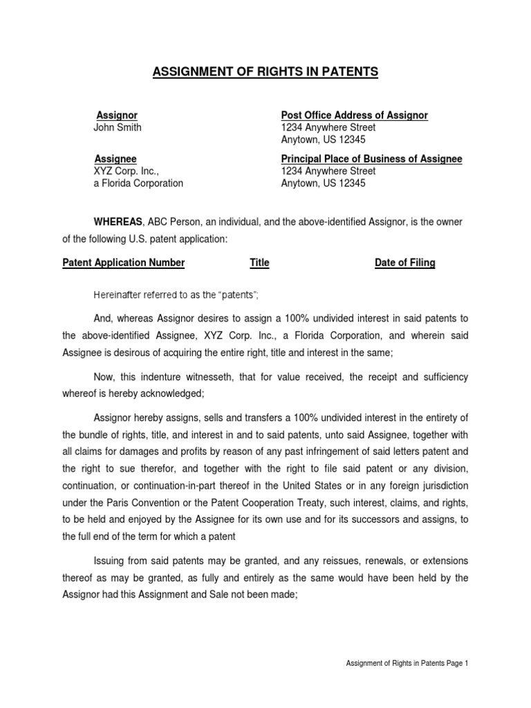 Assignment of Rights in Patents | PDF | Assignment (Law) | Patent