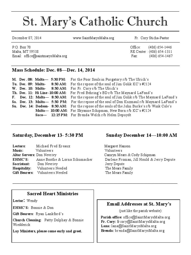 St. Mary's Catholic Church Bulletin: Dec 2014 | PDF | Advent | Mass ...