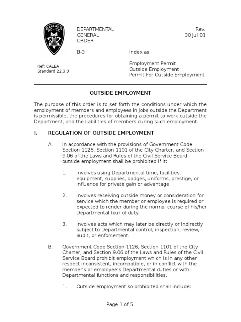 Police Outside Employment Rules | PDF | Security Guard | Employment
