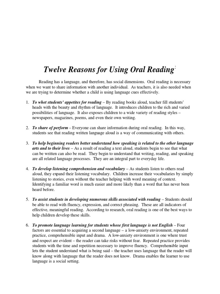 Benefits of Oral Reading in Education | PDF | Reading (Process ...
