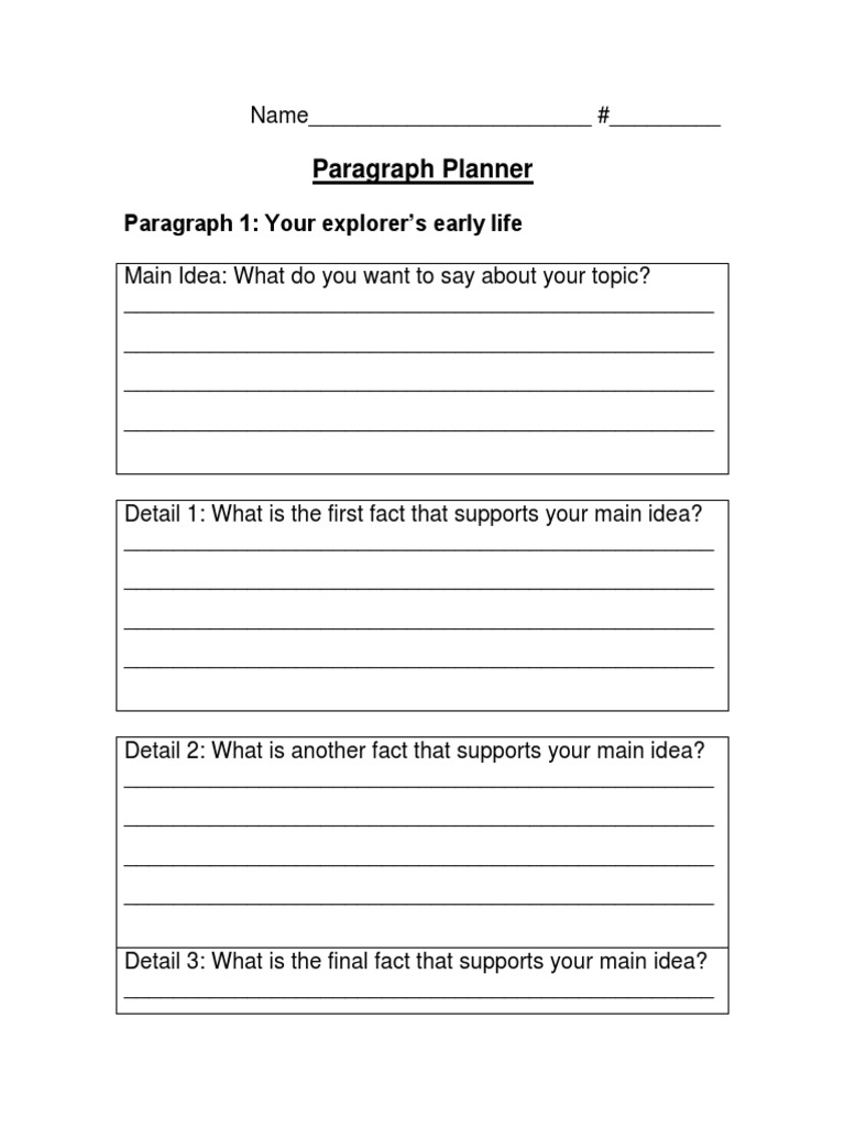 Paragraph Planner: Paragraph 1: Your Explorer's Early Life | PDF