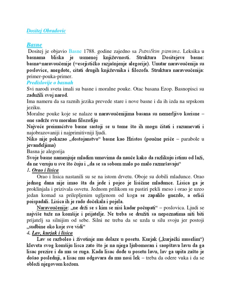 Dositej Obradovic Basne, Eseji I Sovjeti | PDF
