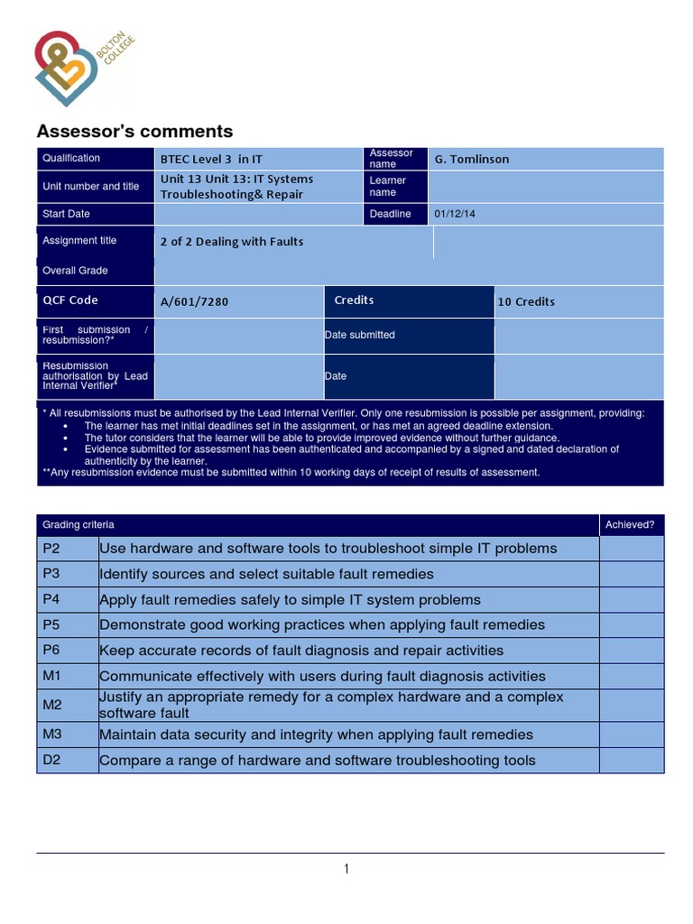 Unit 13 - Assignment 2-14-15 Rev 1 | PDF | Troubleshooting ...