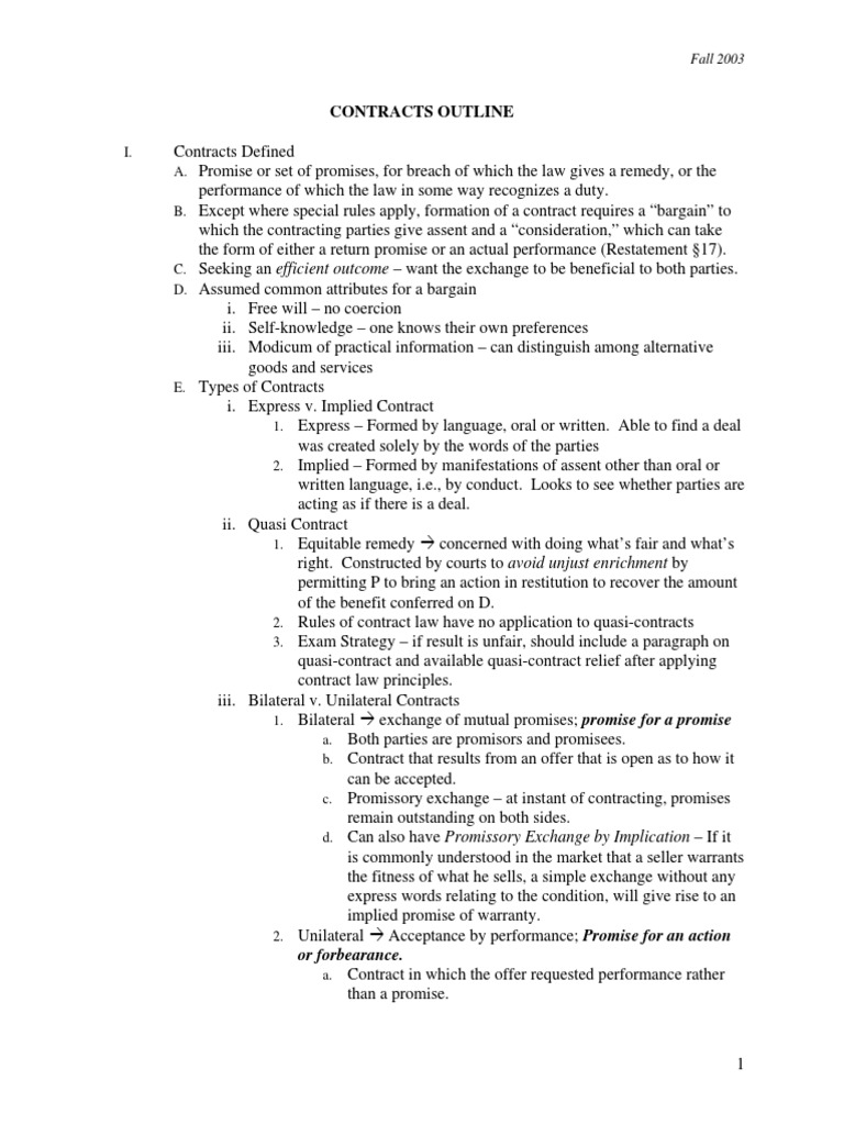 Glannon Contracts Outline | PDF | Offer And Acceptance | Consideration