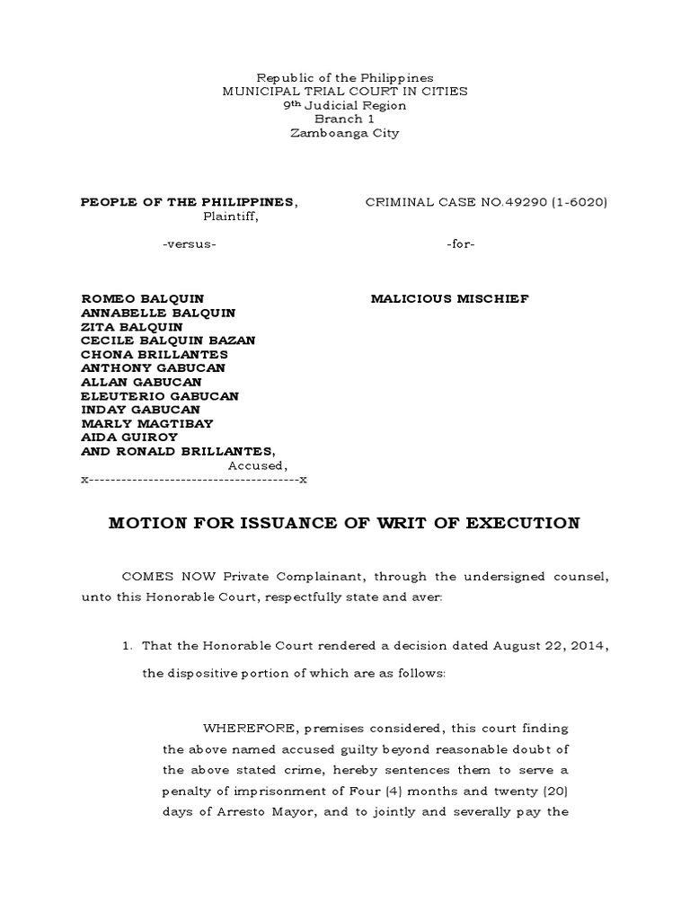 Writ of Execution | PDF