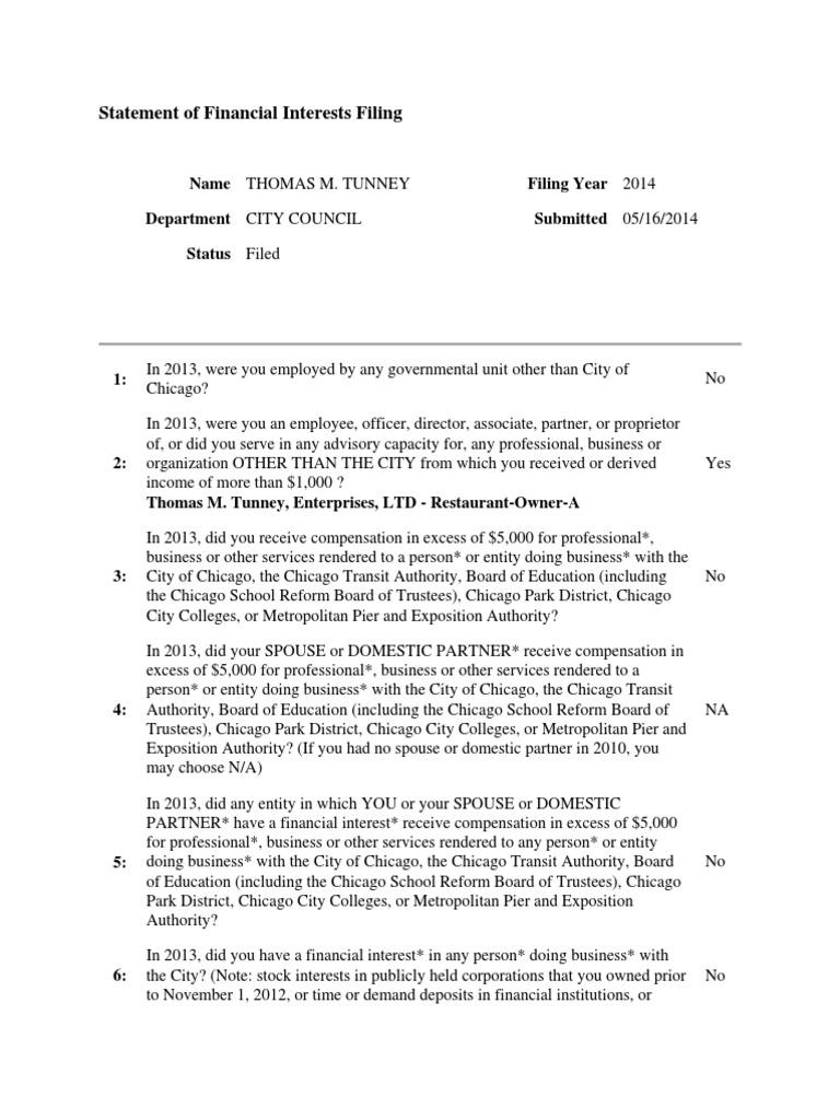 Statement of Financial Interests Filing | PDF | Debt | Loans